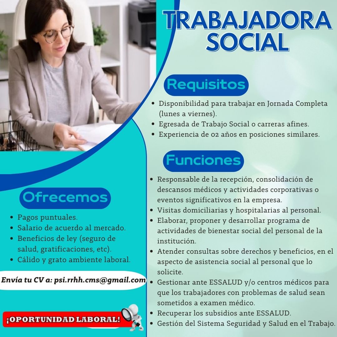 Se Busca! Trabajadora Social - Ofertas de Trabajo en Perú